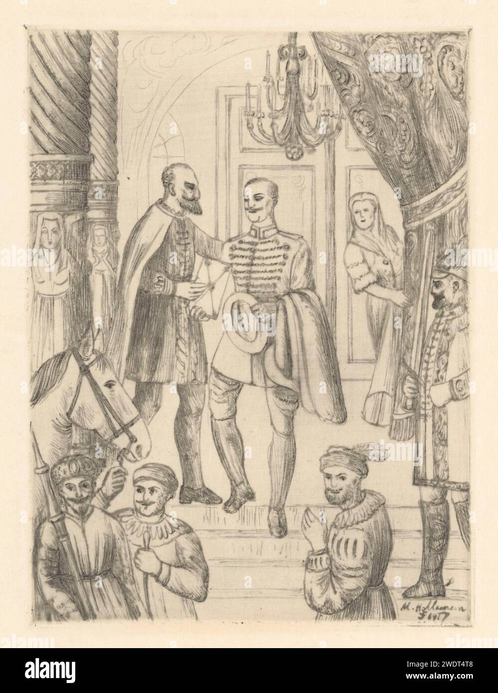 Official handing over of a letter, Marius Holleman, 1917 print A man in ...