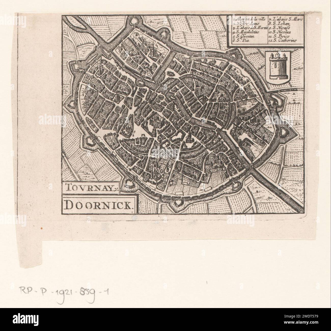 Map of Tournai, Anonymous, 1652 - 1662 print Map of Tournai. At the top ...