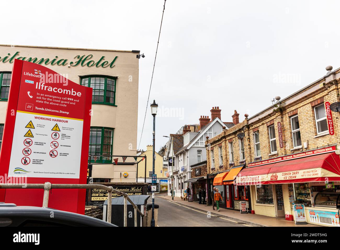 Ilfracombe, Devon, North Devon, UK, England, Ilfracombe harbour sign ...