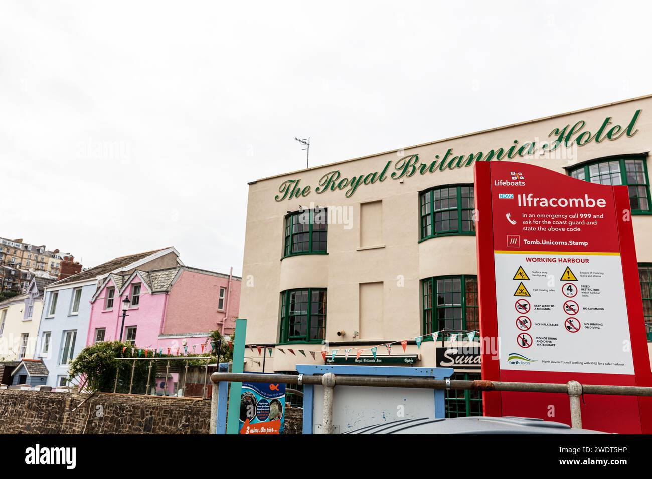 Ilfracombe, Devon, North Devon, UK, England, Ilfracombe harbour sign ...