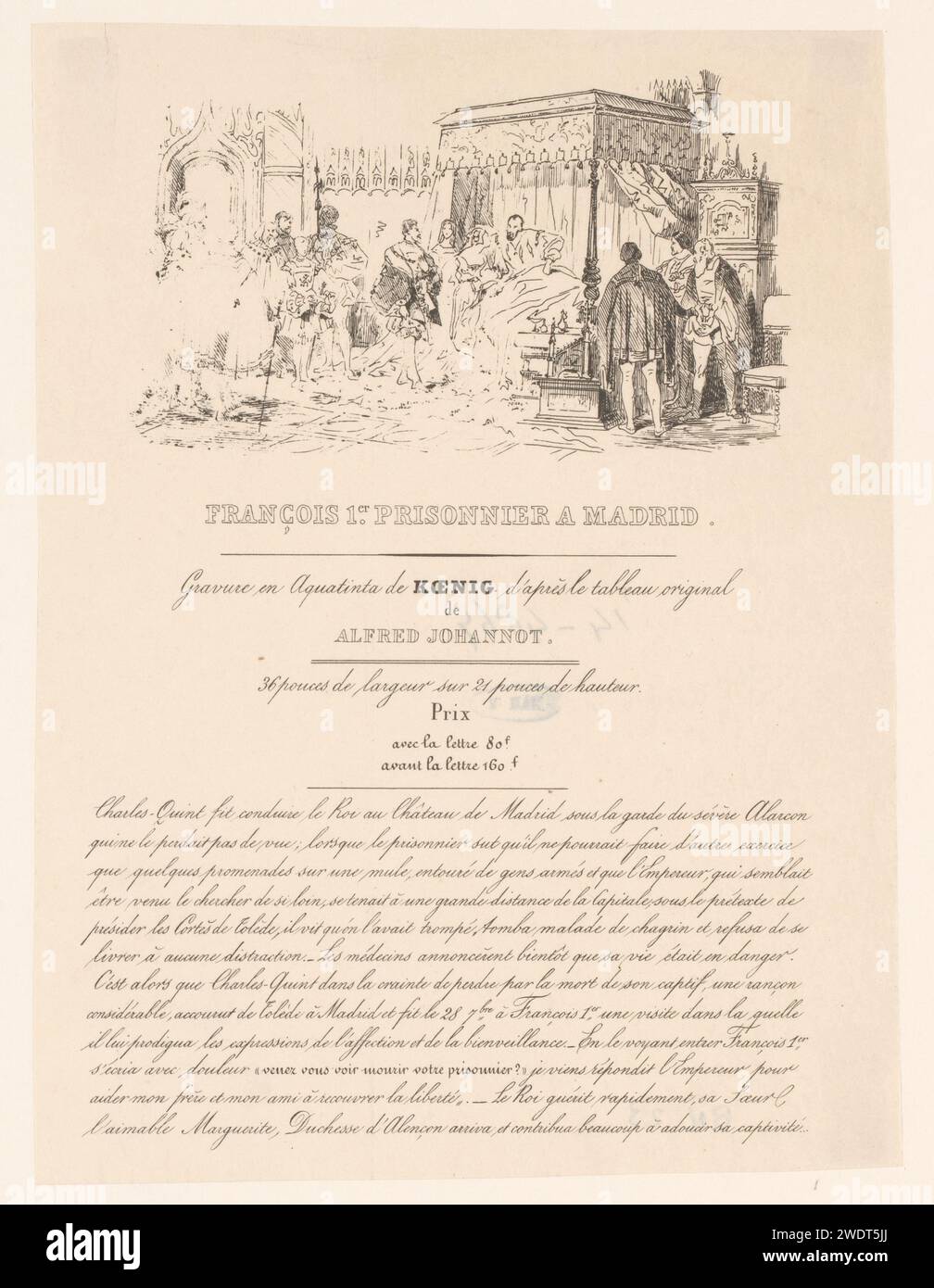 Announcement of print with Frans I of France as a prisoner in Madrid ...