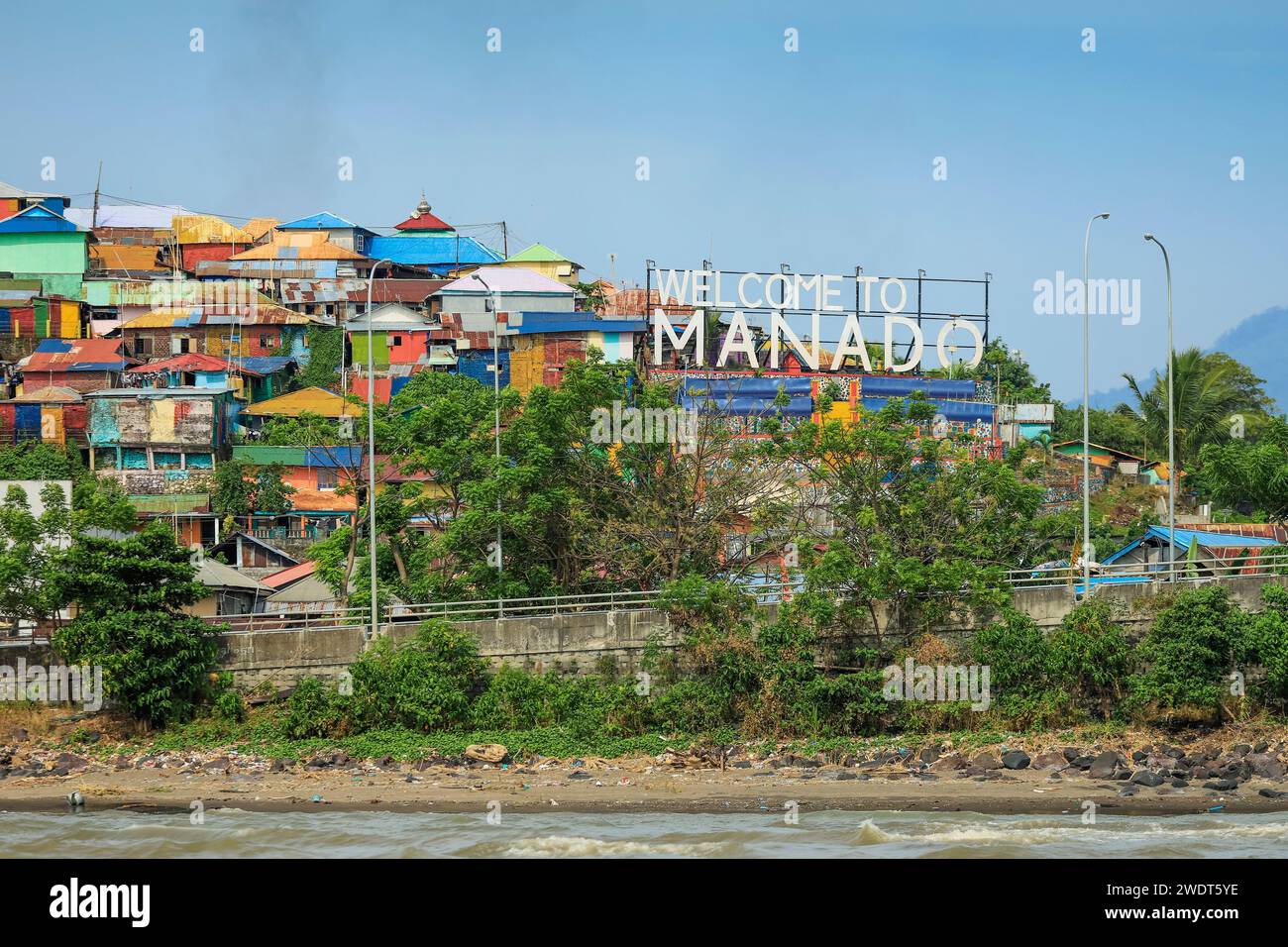 Welcome to Manado sign at the port entrance of provincial capital in ...