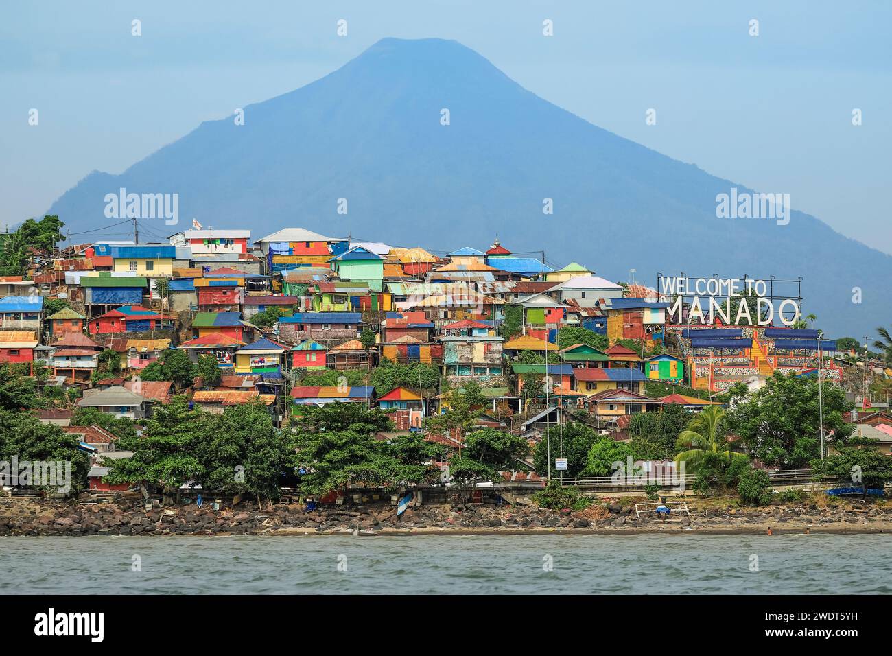 Welcome to Manado sign at the port entrance of provincial capital in ...