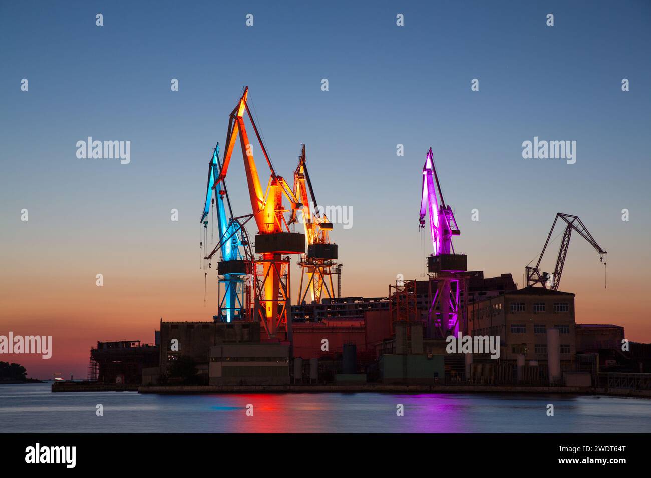 Lighting Giants, Cranes of Uljanik Shipyard, Pula, Croatia, Europe ...