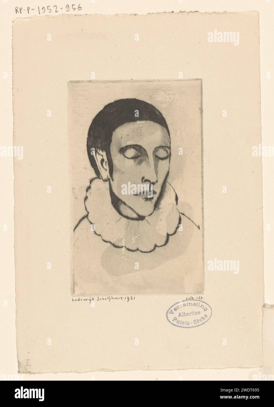 Pierrot III, Lodewijk Schelfhout, 1921 print A pier rot with closed ...