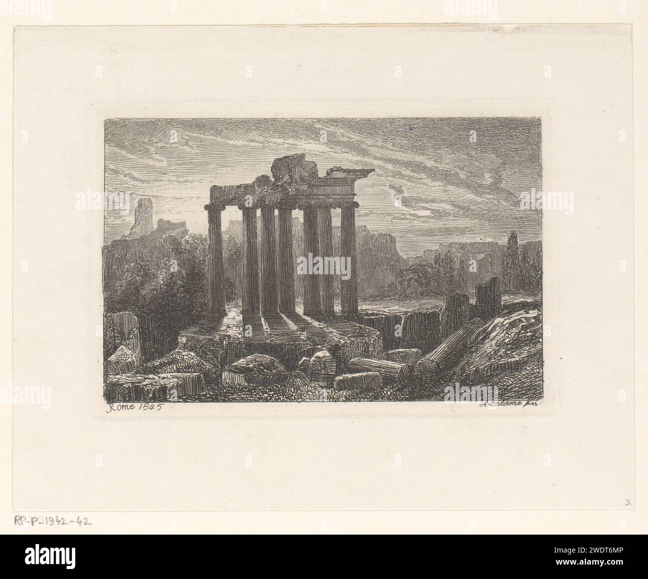 View of a temple in Rome, Alexandre Calame, 1845 print Rome paper ...