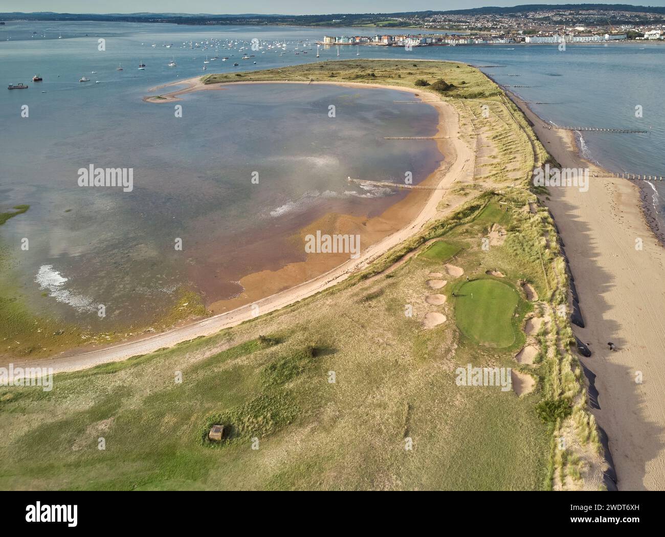 Aerial view of the mouth of the River Exe, seen from above Dawlish ...