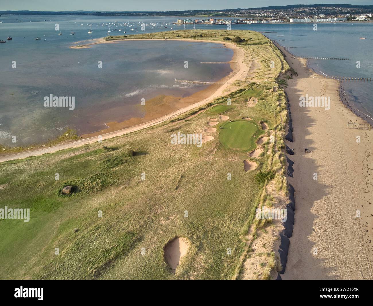 Aerial view of the mouth of the River Exe, seen from above Dawlish ...