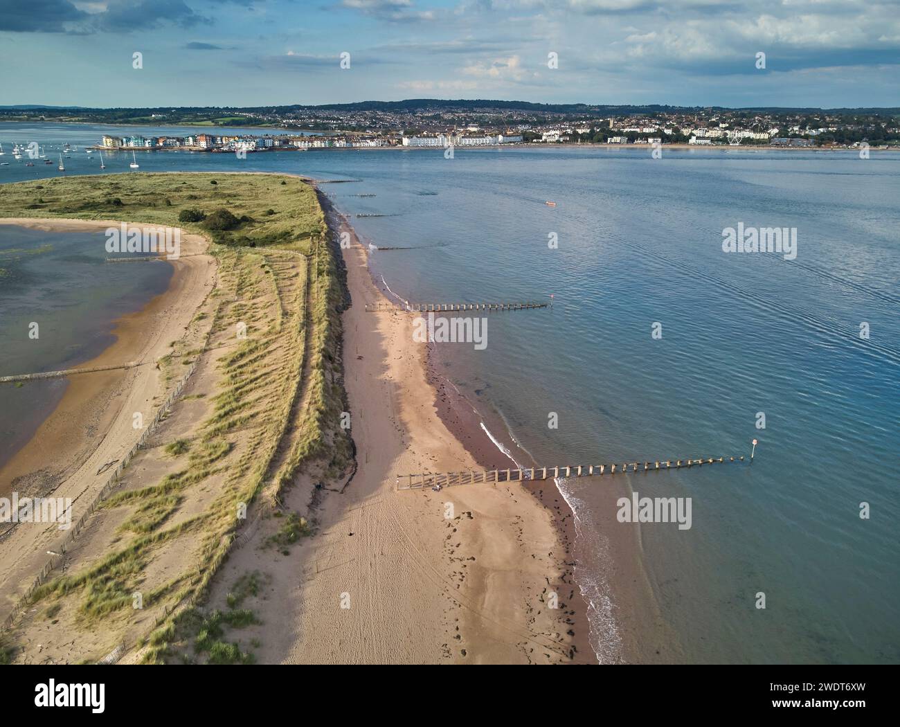 Aerial view of the mouth of the River Exe, seen from above Dawlish ...