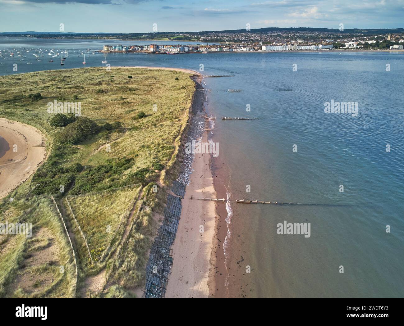 Aerial view of the mouth of the River Exe, seen from above Dawlish ...