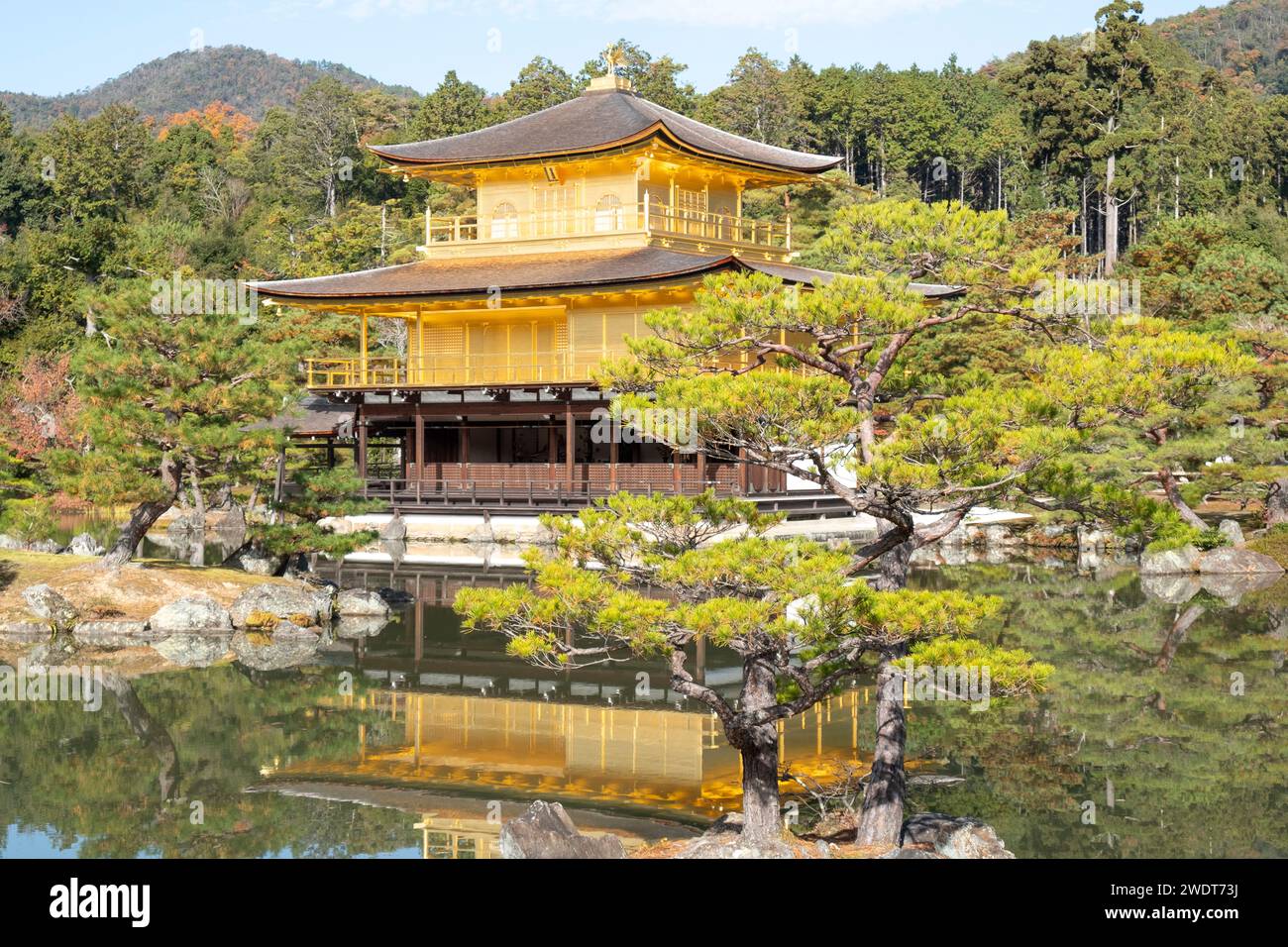Kinkaku-ji temple of the Golden Pavilion reflected in a lake, UNESCO ...