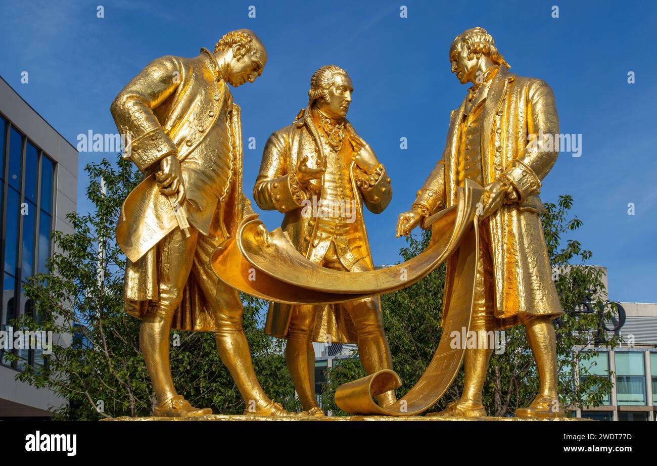 The statue of Matthew Boulton, James Watt and William Murdoch known as ...