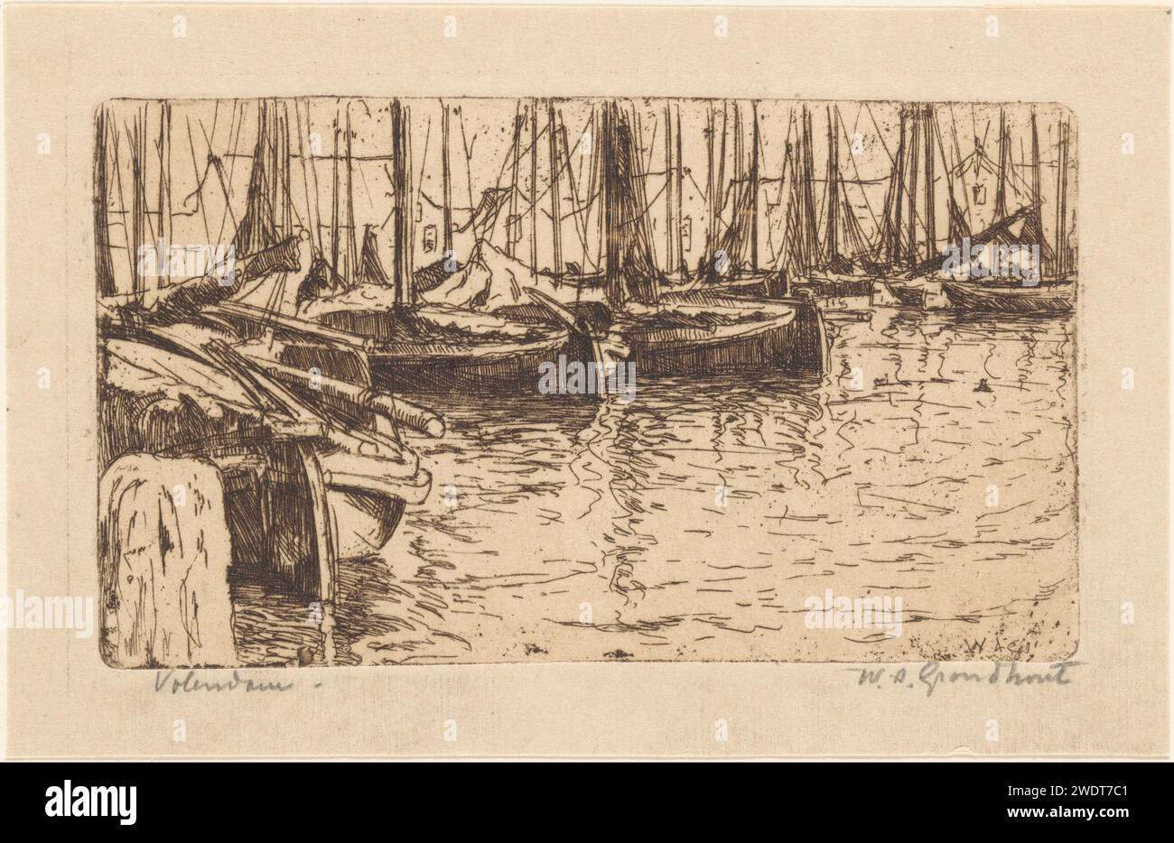 Volendam, Willem Adrianus Grondhout, 1888 - 1931 print Moored ships in ...
