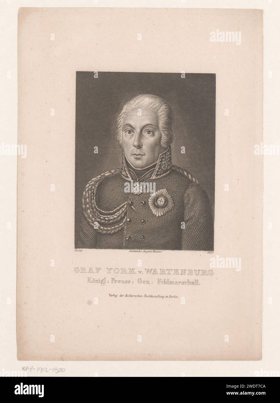 Portrait van Johann Yorck von Wartenburg, Auguste Hüssener, 1839 print ...