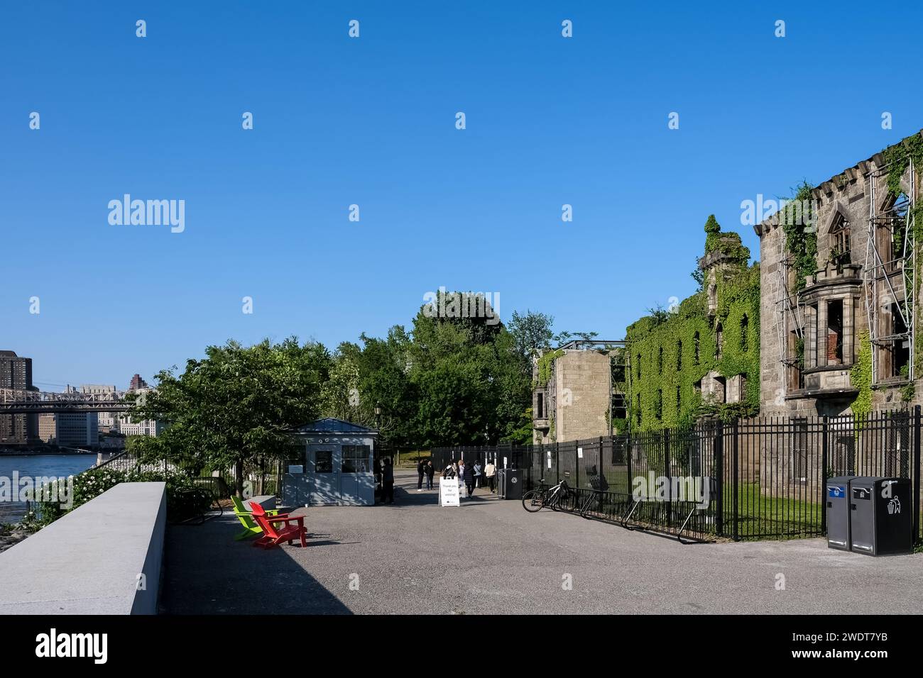 View of the Smallpox Hospital, a historic abandoned hospital located on Roosevelt Island, an ...
