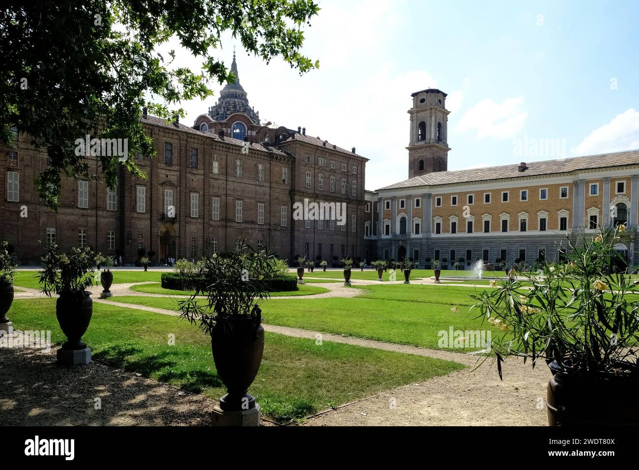 View of the gardens of the Royal Palace of Turin, a historic palace of ...