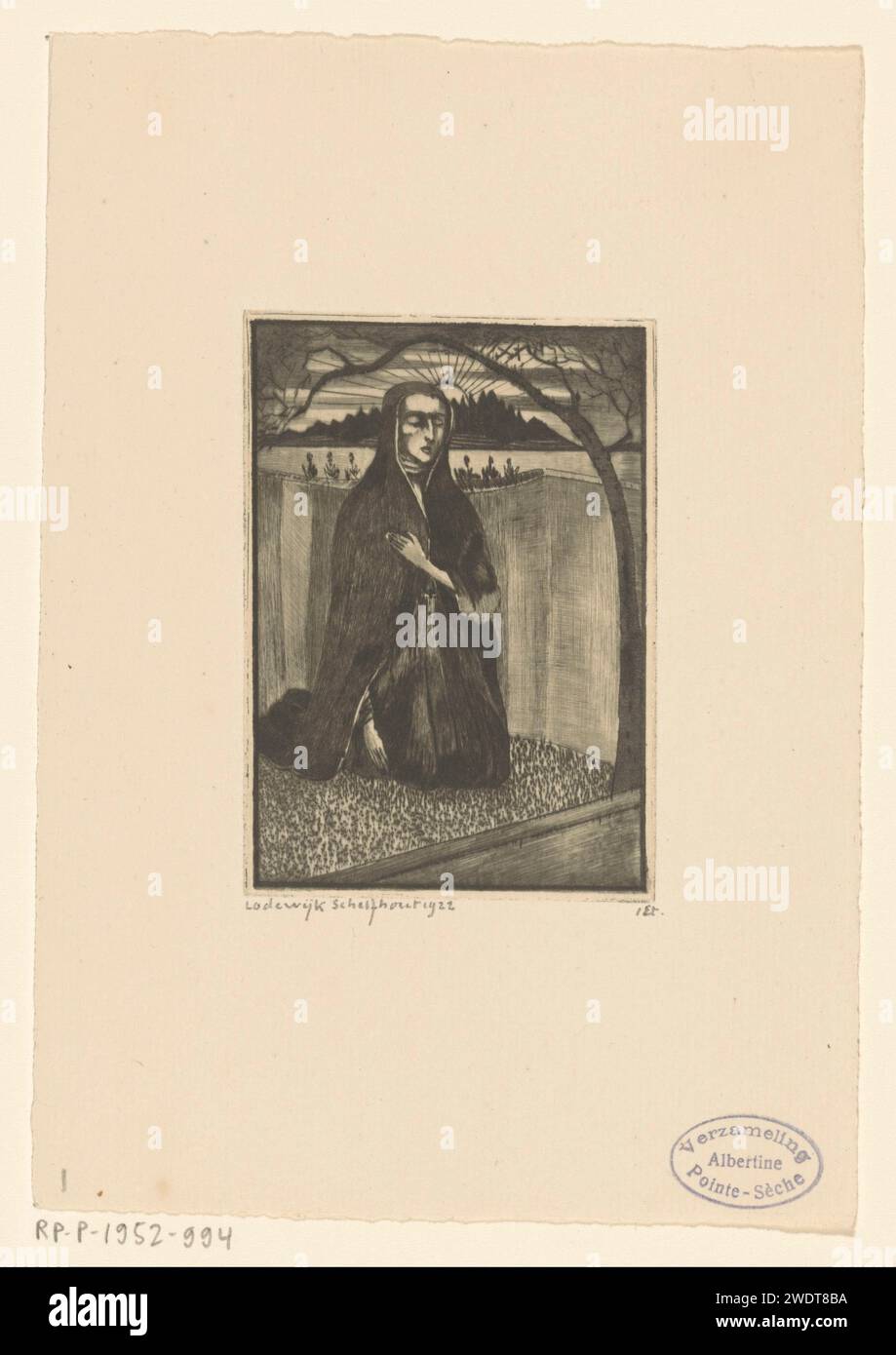 Woman at a tomb, Lodewijk Schelfhout, 1922 print A veiled woman ...