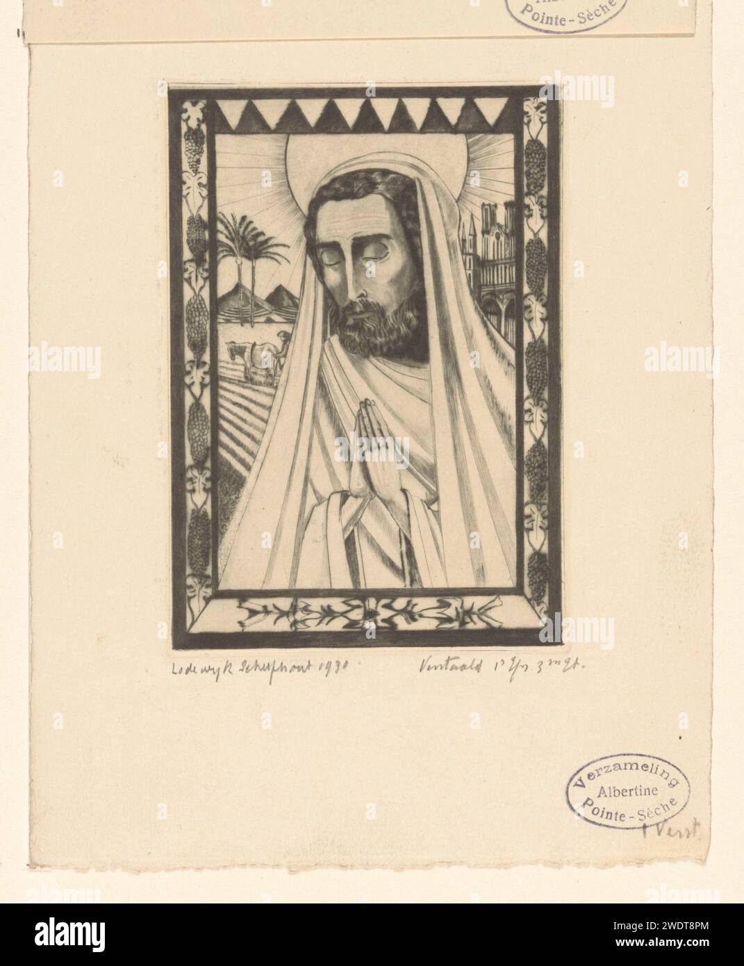 Jozef, Lodewijk Schelfhout, 1930 print Joseph, with folded hands and ...
