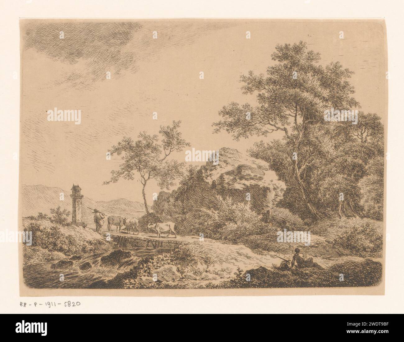 Landscape with a cowherder on a bridge, Sauveur Legros, 1764 - 1834 ...