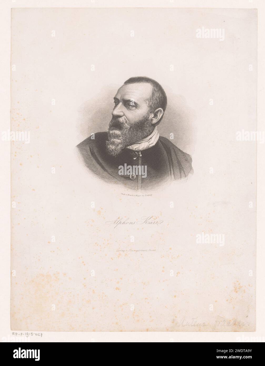 Portrait van Alphonse Karr, August Weger, 1849 - 1892 print Leipzig paper steel engraving ...