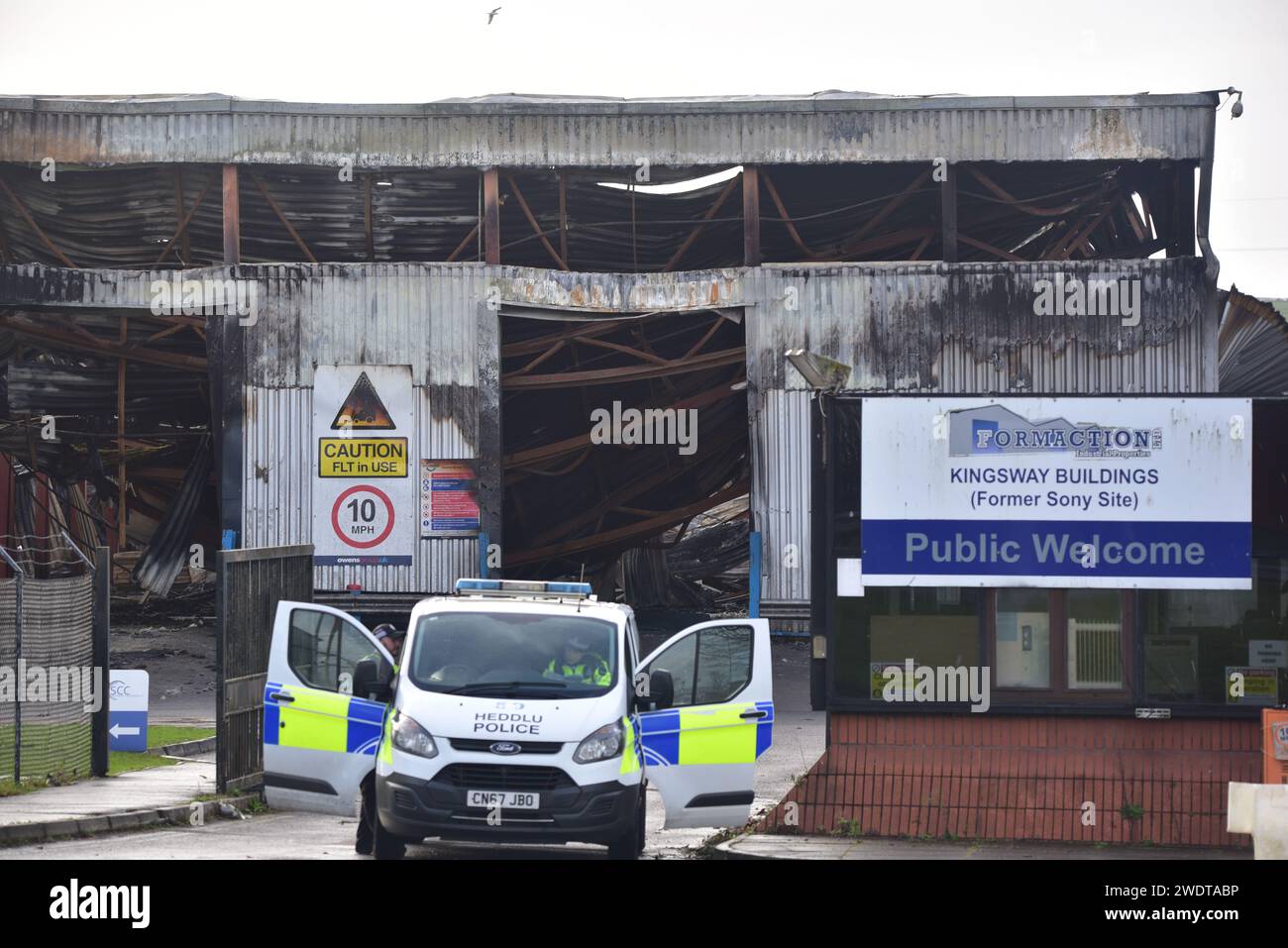 Ex Sony plant fire, Bridgend Industrial Estate, South Wales Stock Photo ...