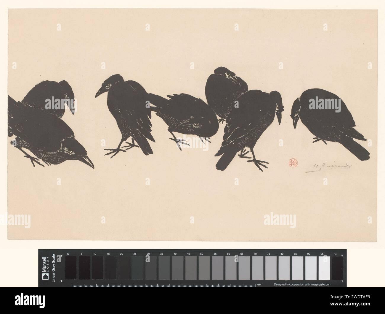 Seven Crows, Henri Charles Guérard, 1872 - 1897 print Paris paper song ...