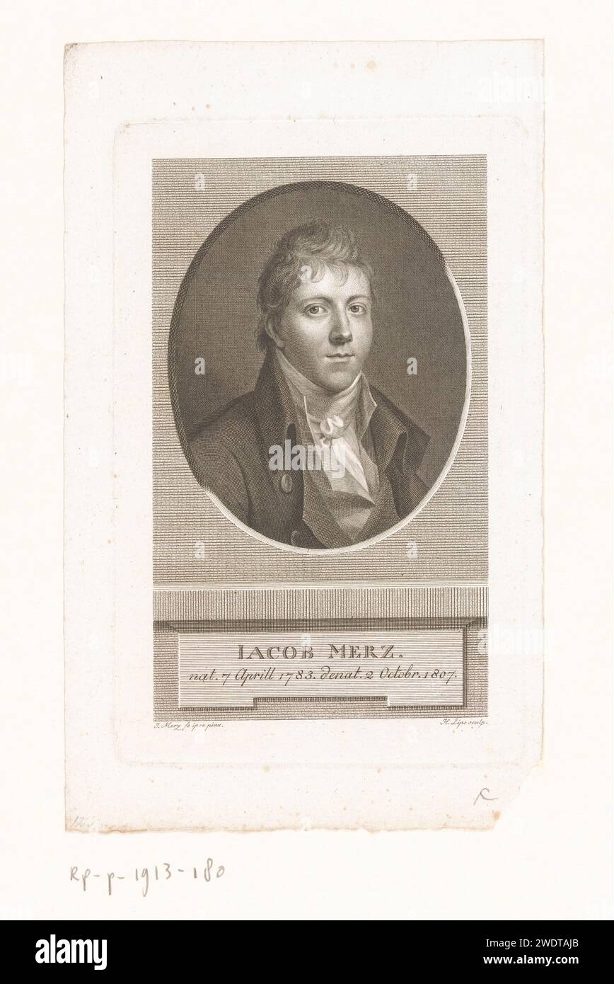 PortraT van Jacob Merz, Johann Heinrich Lips, after Jacob Merz, 1768 ...