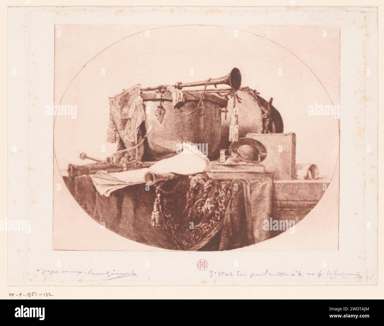 Still life with musical instruments, Henri Charles Guérard, after Jean ...