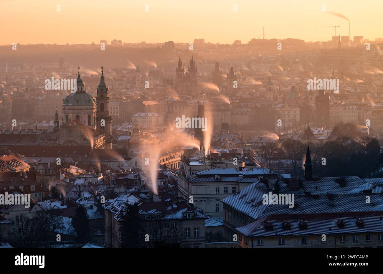 Winter morning in Mala Strana district - historic part of Prague, Czech ...