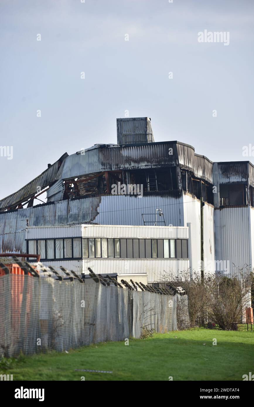 Ex Sony plant fire, Bridgend Industrial Estate, South Wales Stock Photo ...