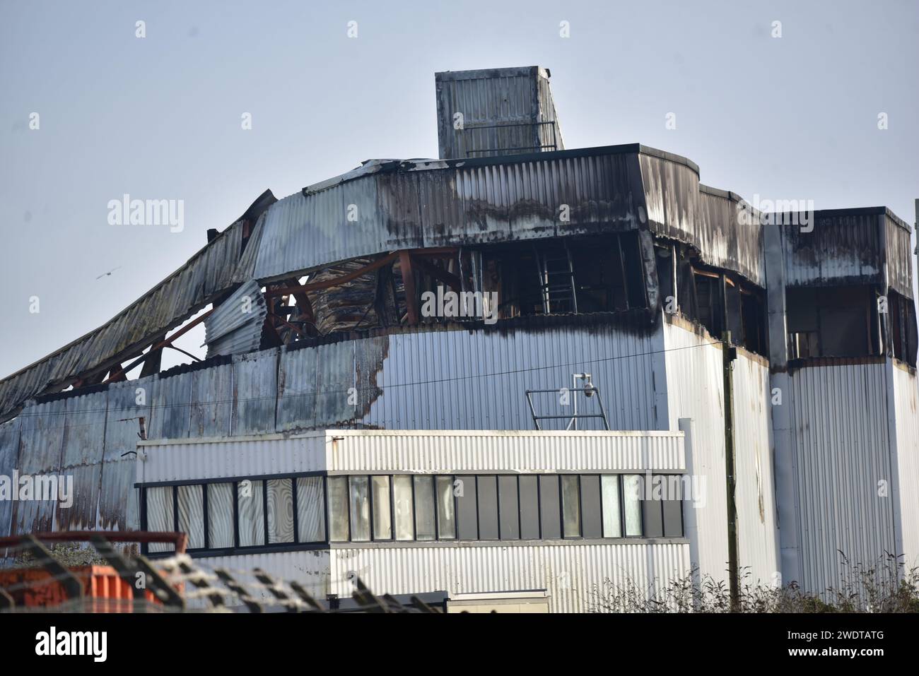 Ex Sony plant fire, Bridgend Industrial Estate, South Wales Stock Photo ...