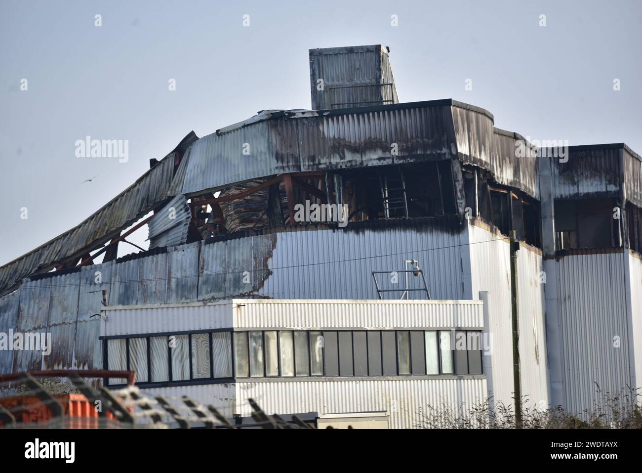 Ex Sony plant fire, Bridgend Industrial Estate, South Wales Stock Photo ...