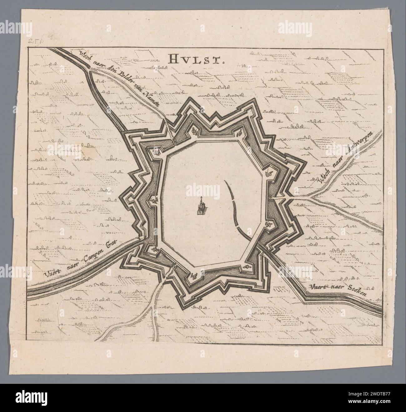 Map of Hulst, Anonymous, 1660 - 1662 print Amsterdam paper etching maps of cities Holly Stock ...