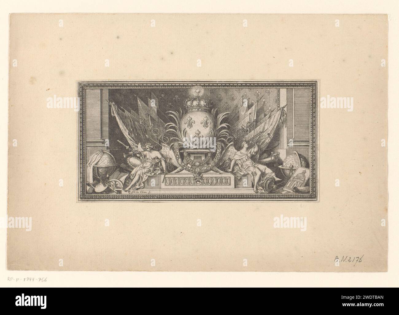 Vignette with globe and coat of arms of France, Sébastien Leclerc (I ...