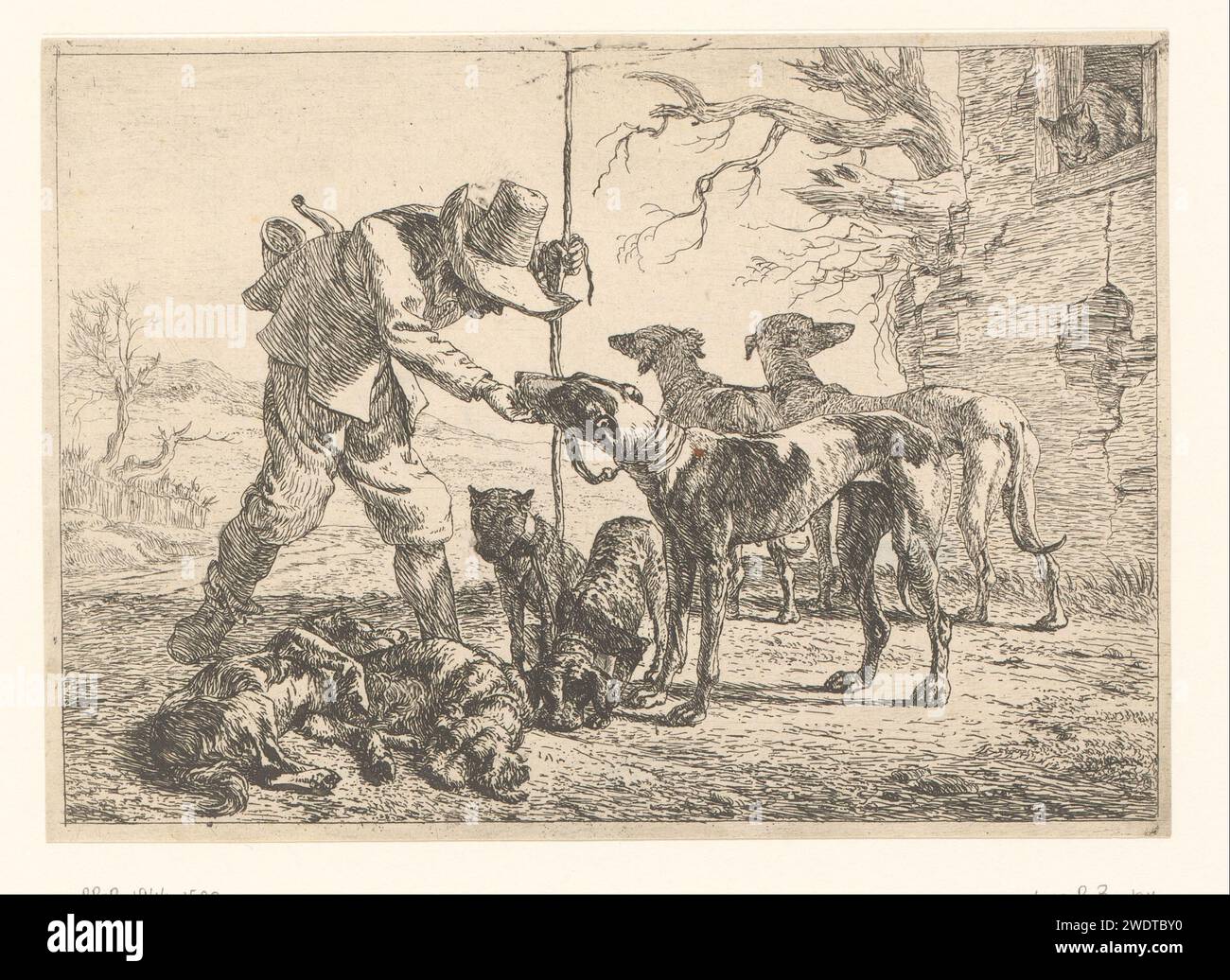 Jager with seven dogs, Pieter Bodding van Laer, 1636 print A hunter ...