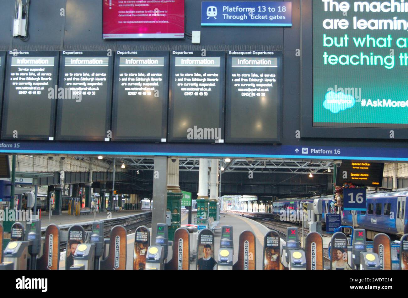 Information signs at Edinburgh Waverley as travellers dealt with ...