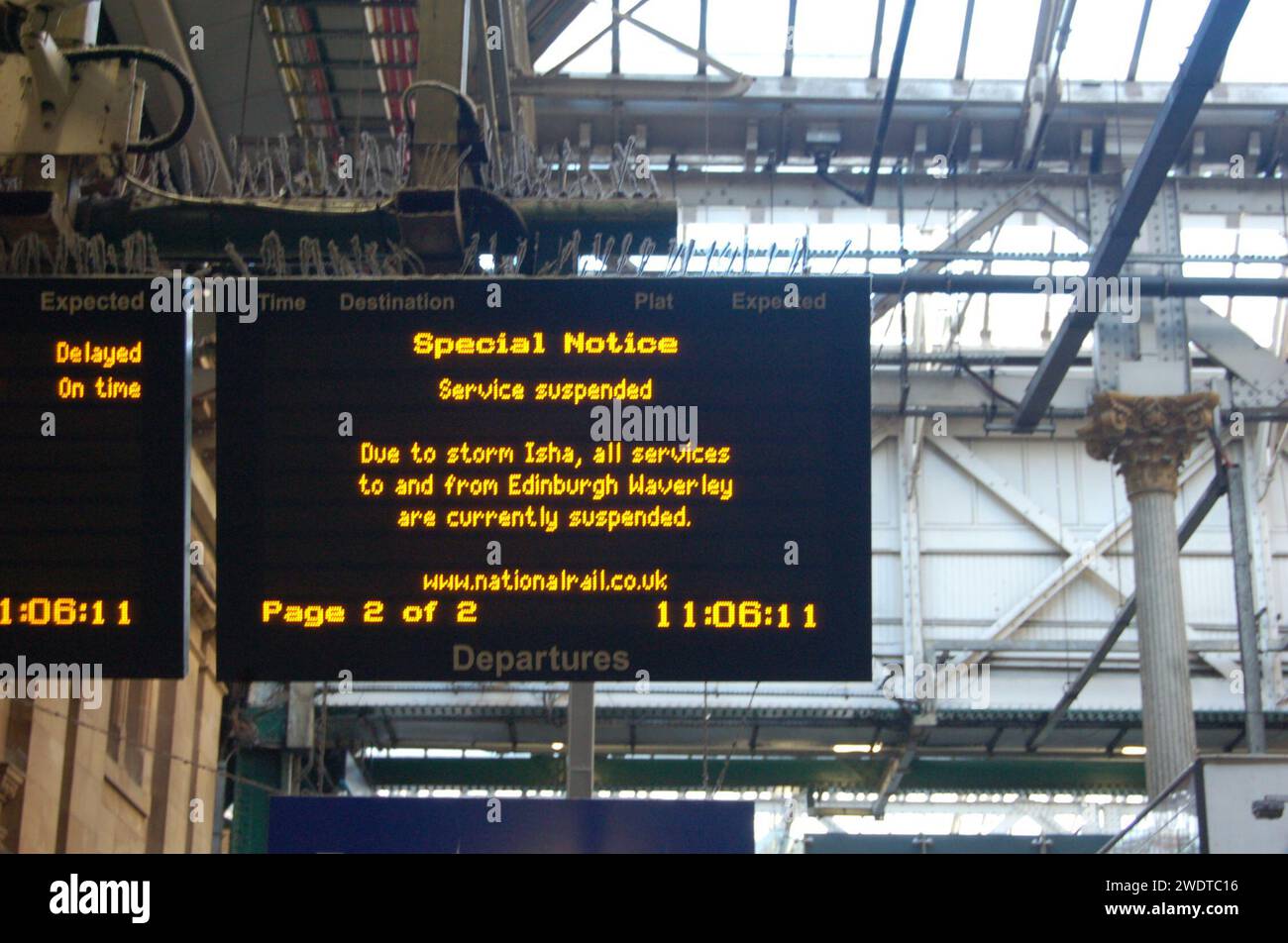Information signs at Edinburgh Waverley as travellers dealt with ...