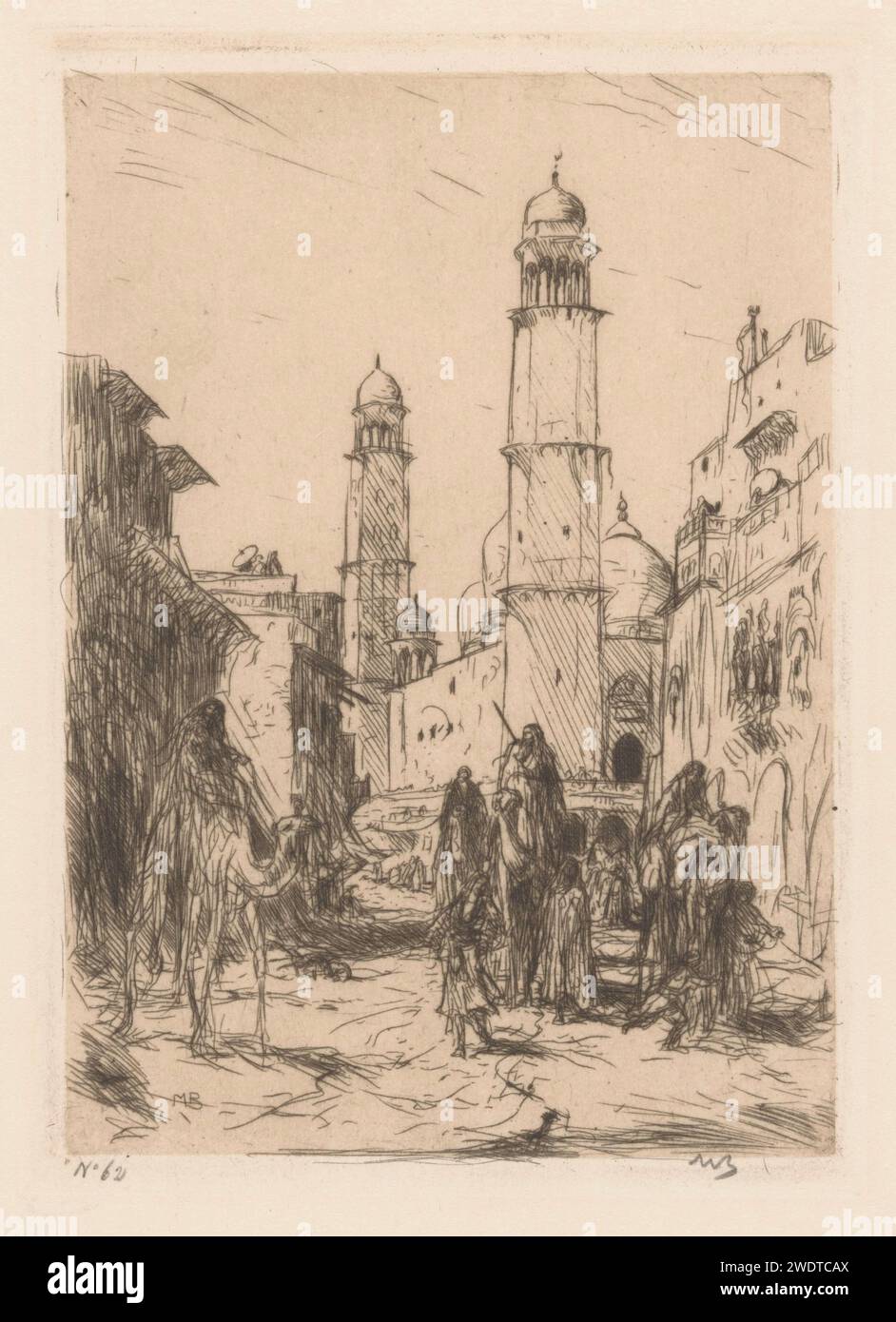 Moskee in Muttra, Marius Bauer, 1899 print A street with a mosque in ...