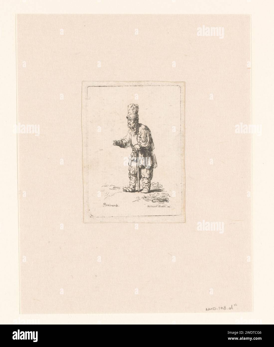 A peasant in a high cap, standing leaning on a stick, Francesco Novelli ...