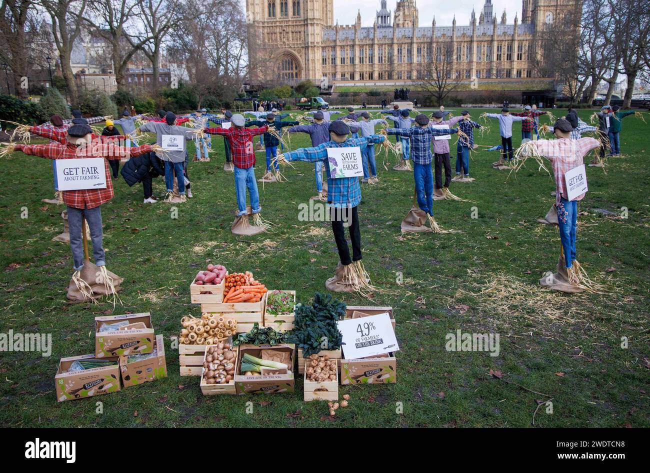 London, UK 22 Jan 2024 Dozens of scarecrows are ‘protesting' outside ...