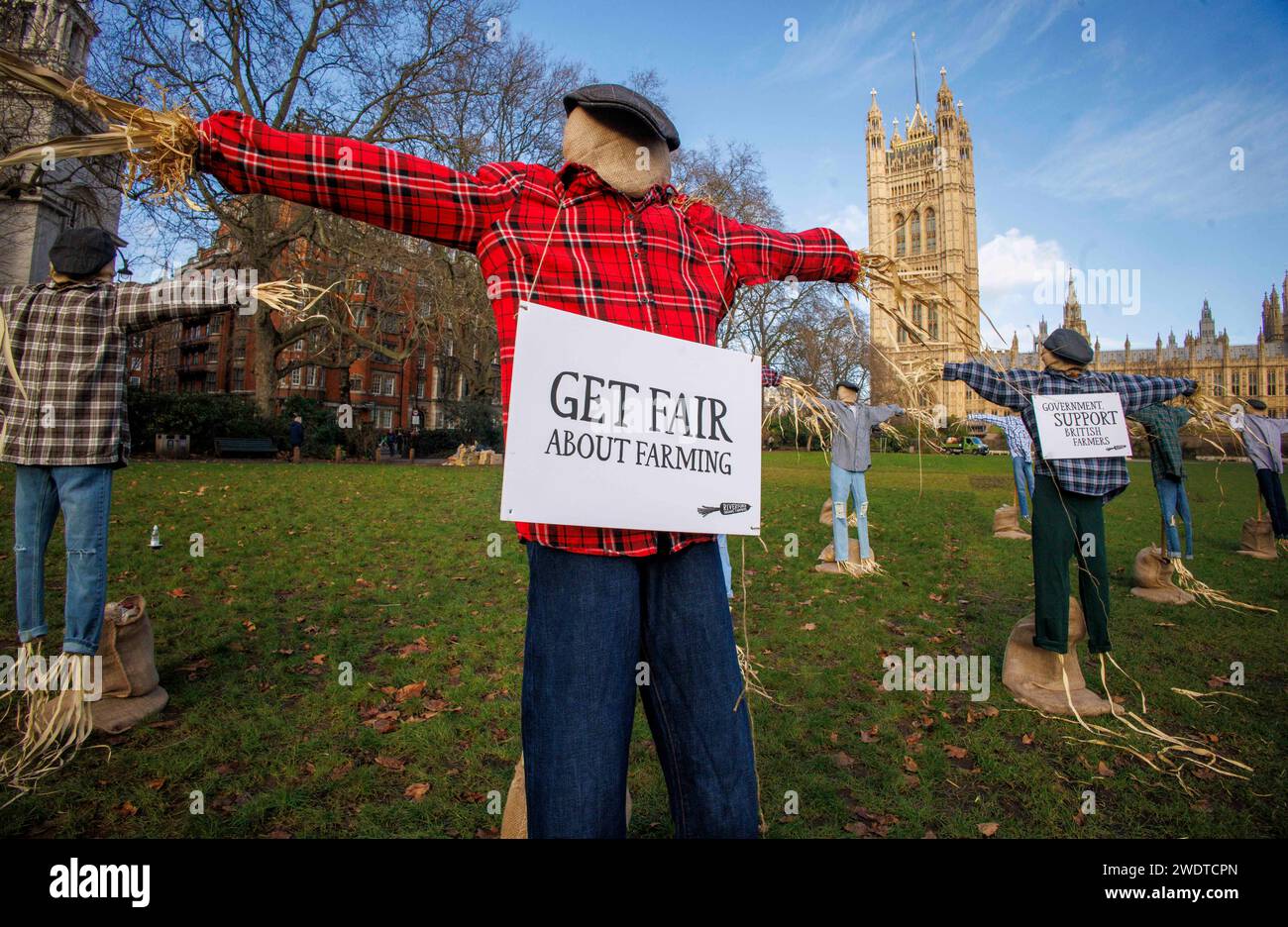 London, UK 22 Jan 2024 Dozens of scarecrows are ‘protesting' outside ...