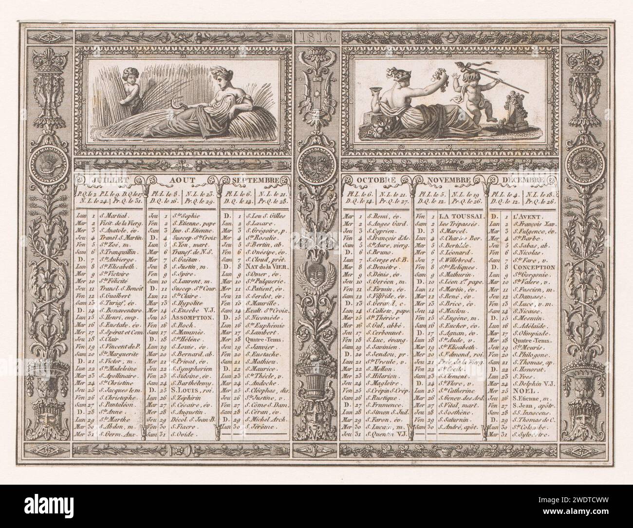 Calendar before July to December, Anonymous, After Pierre Prud'Hon, 1816 print Paris paper ...