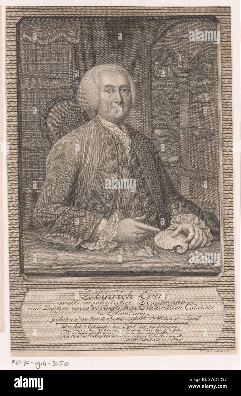 Portrait of Hinrich Evers in his Naturaliënkabinet, Johann Christian ...
