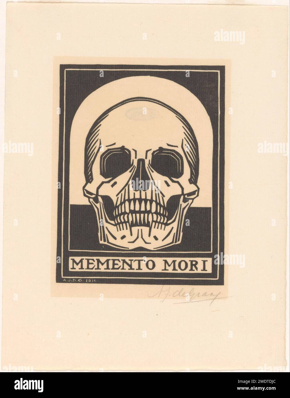 Memento Mori, Julie de Graag, 1916 print A human skull. paper death's ...