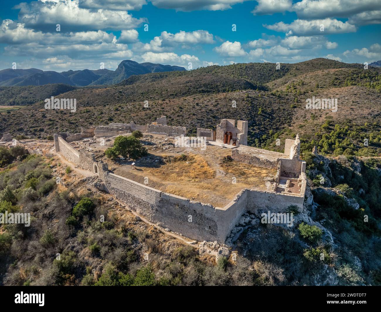 Aerial view of Bairen medieval castle ruin near Gandia in Spain with ...