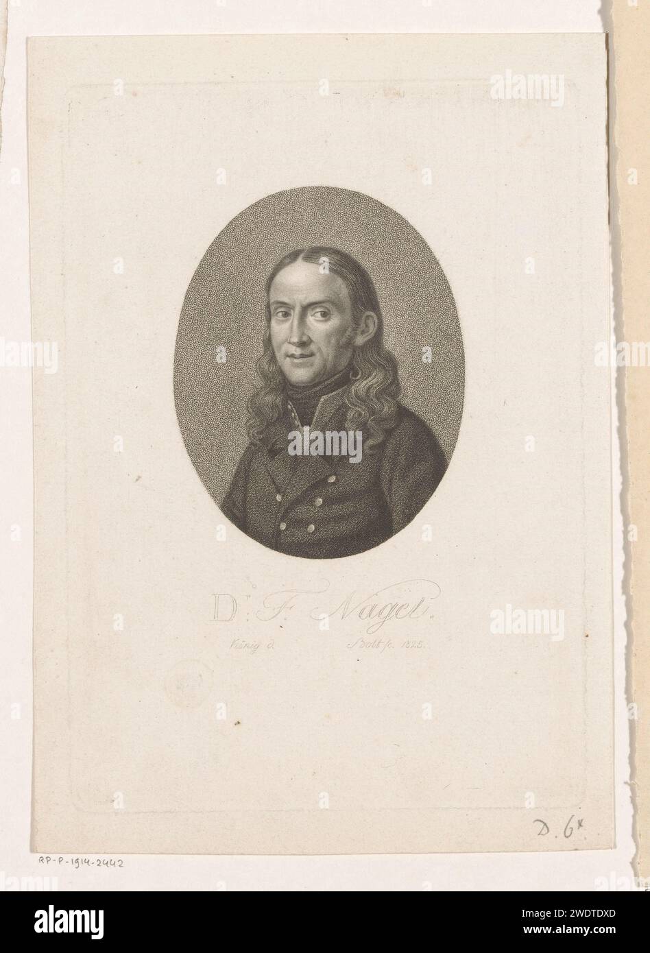 Portrait van Dr. F. Nagel, Johann Friedrich Bolt, After König, 1825 ...