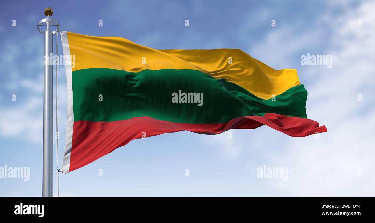 National flag of Lithuania waving in the wind on a clear day ...