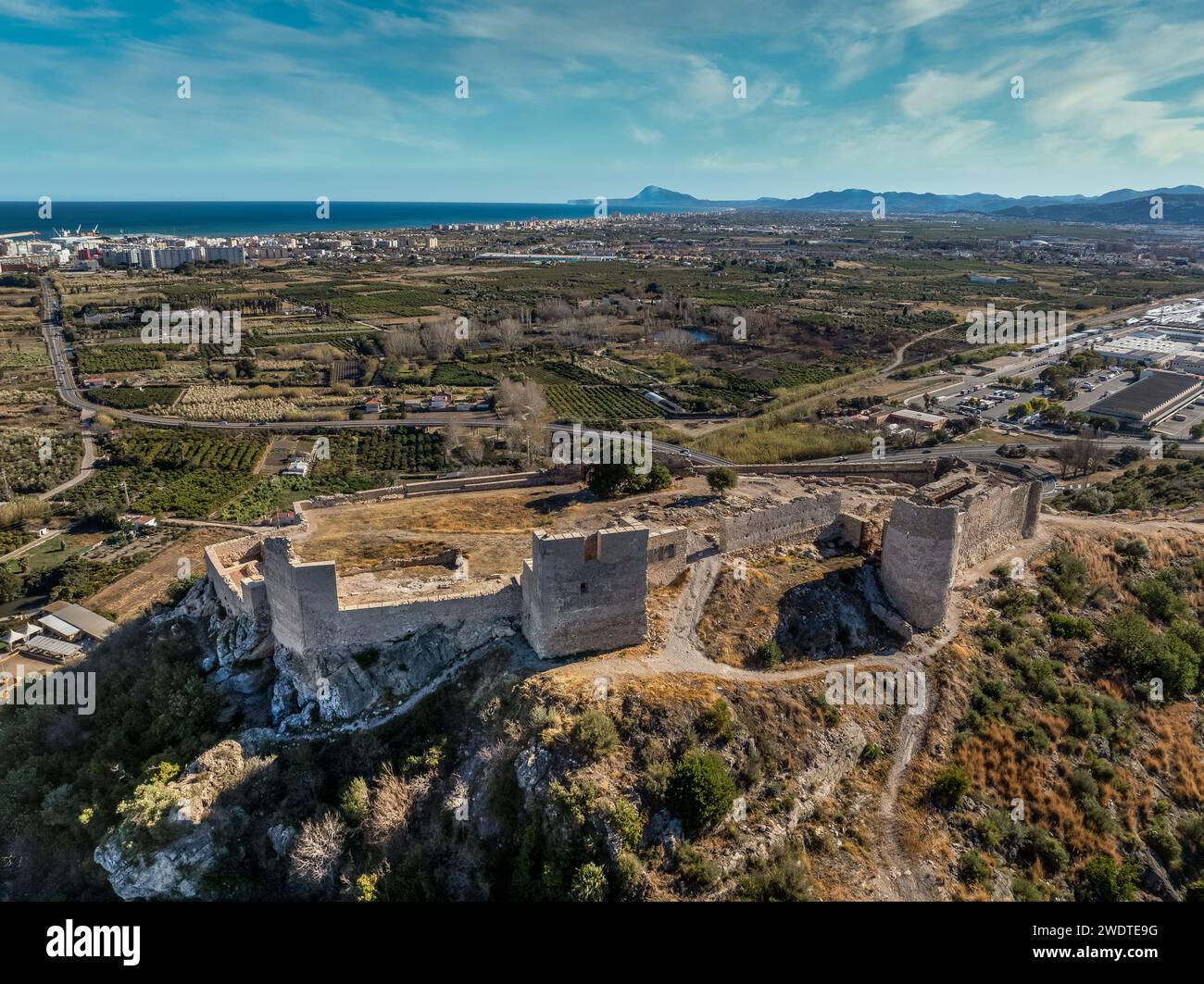 Aerial view of Bairen medieval castle ruin near Gandia in Spain with ...