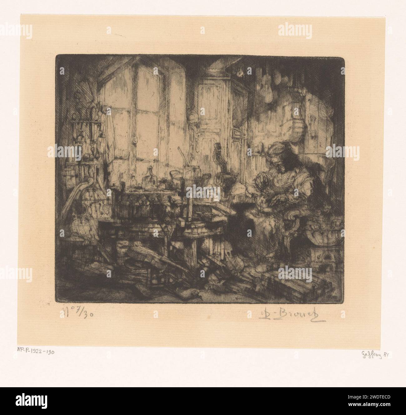 Instrument builder in his workshop, Auguste Brouet, 1882 - 1922 print ...