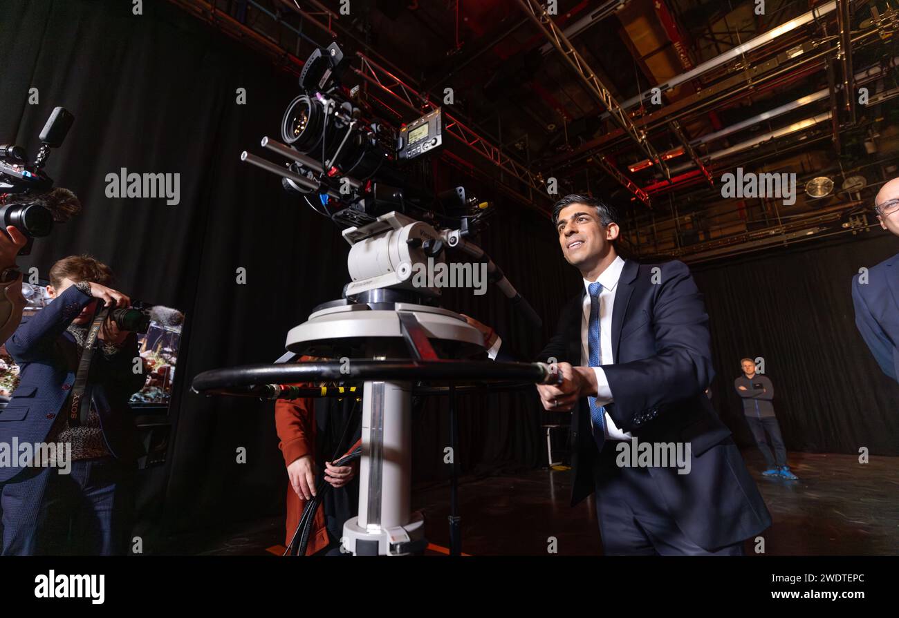 Prime Minister Rishi Sunak operates a TV studio floor camera, during a ...